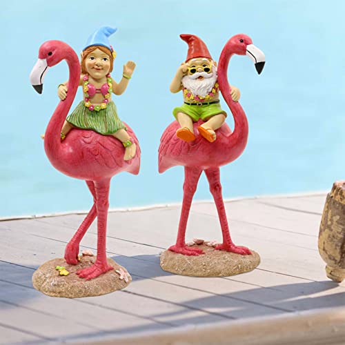 Goodeco Gnome and Flamingo Garden Statue Gifts - Mom Gifts,Flamingo Gifts for Women,Pink Flamingo Figurines Yard Lawn Sculpture Garden Decor,Gift Ideal for Parents 6*11 inch (Lady)