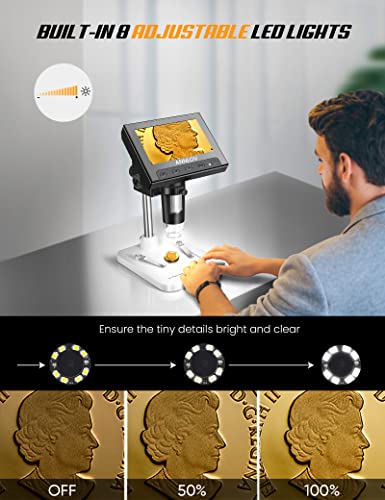 4.3 Inch Coin Microscope,ANNLOV 50X-1000X Magnification LCD Digital Microscope with 8 Adjustable LED Lights for Kids and Adults for Coin/Stamps/Plants/Soldering