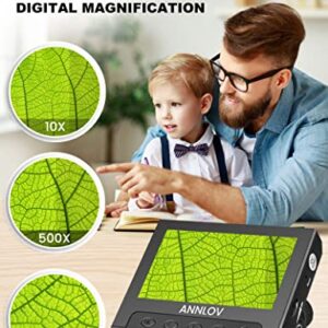 4.3 Inch Coin Microscope,ANNLOV 50X-1000X Magnification LCD Digital Microscope with 8 Adjustable LED Lights for Kids and Adults for Coin/Stamps/Plants/Soldering