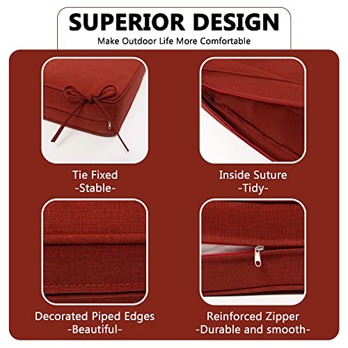 Sundale Outdoor 2PCS Waterproof Olefin Deep Seat Cushions, Outdoor/Indoor Durable Thicken Pad with Adjustable Straps, Perfect for Courtyard, Patio, Garden, Living Room (Red, 24" W x 24" D x 4" T)