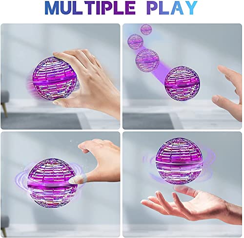 PITKLG Flying Ball Toys 2023 Upgraded Hand Controlled Flying Orb Magic Ball RGB Led Lights Boomerang Spinner 360°Rotating Soaring UFO Mini Orb Drone Flying Toy Safe for Kids Adults(Purple)