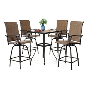 phi villa 5 pcs swivel bar stools set, outdoor kitchen bar height patio bistro set textilene fabric, all-weather patio furniture