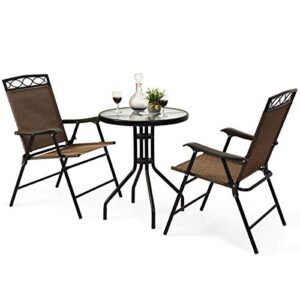 s afstar 3-piece bistro set, patio dining furniture set, round textured glass tabletop w/umbrella hole, outdoor conversation set for backyard garden poolside