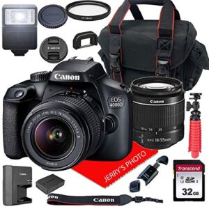 canon eos 4000d dslr camera w/canon ef-s 18-55mm f/3.5-5.6 iii zoom lens + case + 32gb sd card (15pc bundle)