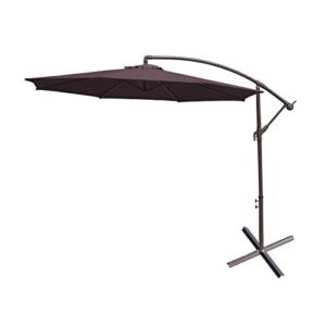 jardin-monde 10ft patio umbrella, outdoor deck cantilever umbrella, hanging market offset umbrella for backyard garden poolside lawn, crank lift & cross base, 8 ribs, easy tilt adjustment-coffee brown