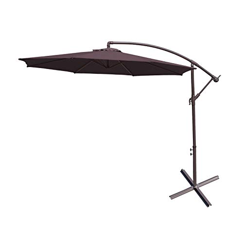 Jardin-Monde 10ft Patio Umbrella, Outdoor Deck Cantilever Umbrella, Hanging Market Offset Umbrella For Backyard Garden Poolside Lawn, Crank Lift & Cross Base, 8 Ribs, Easy Tilt Adjustment-COFFEE BROWN