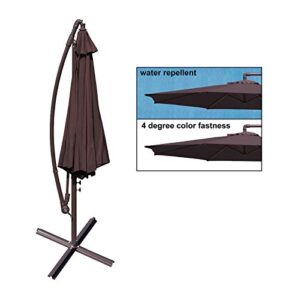 Jardin-Monde 10ft Patio Umbrella, Outdoor Deck Cantilever Umbrella, Hanging Market Offset Umbrella For Backyard Garden Poolside Lawn, Crank Lift & Cross Base, 8 Ribs, Easy Tilt Adjustment-COFFEE BROWN