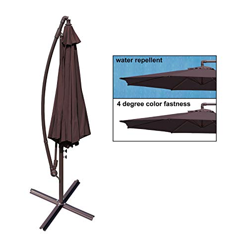 Jardin-Monde 10ft Patio Umbrella, Outdoor Deck Cantilever Umbrella, Hanging Market Offset Umbrella For Backyard Garden Poolside Lawn, Crank Lift & Cross Base, 8 Ribs, Easy Tilt Adjustment-COFFEE BROWN