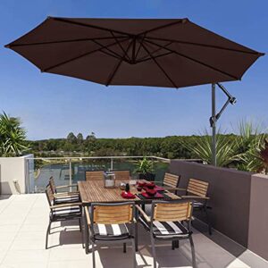 Jardin-Monde 10ft Patio Umbrella, Outdoor Deck Cantilever Umbrella, Hanging Market Offset Umbrella For Backyard Garden Poolside Lawn, Crank Lift & Cross Base, 8 Ribs, Easy Tilt Adjustment-COFFEE BROWN