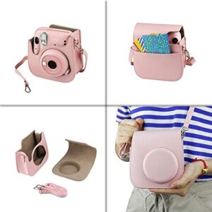 Fujifilm Instax Mini 11 Instant Camera - Blush Pink (16654774) + Fujifilm Instax Mini Twin Pack Instant Film (16437396) + Single Pack Rainbow Film + Case + Travel Stickers