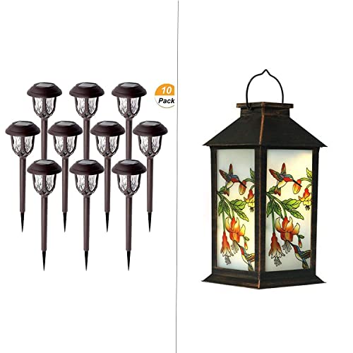 EXCMARK 10 Pathway Lights&1 Hummingbird Lantern. Solar Lights Outdoor Decorative, Solar Pathway Lights Outdoor for Garden Yard Walkway Sidewalk Driveway.