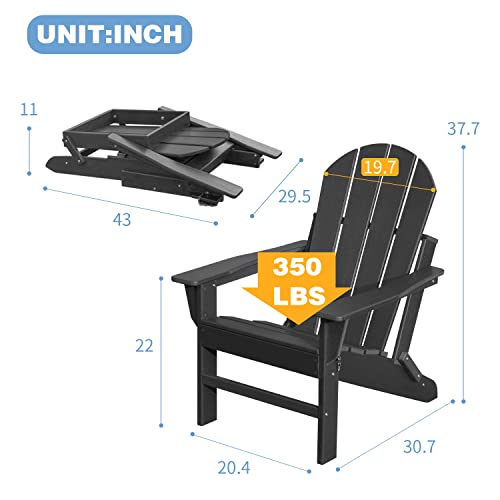 BIVODA Folding Adirondack Chair, Fire Pit Chairs, Outdoor HDPE Weather Resistant Adirondack Chair,Plastic Campfire Chair for Deck Backyard Patio Outdoor Poolside Porch Lawn Outside