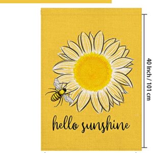 Yameeta Hello Sunshine Yellow House Flag 28x40 Inch Spring Summer Sunflower Bee Vertical Double Sided Burlap Large Outdoor Flags for Garden Yard Lawn Home Seasonal Quotes Holiday Farmhouse Decoration