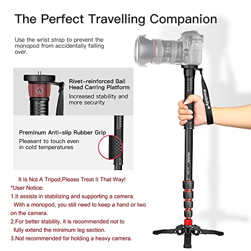 Manbily Extendable Camera Aluminum Monopod with Feet,Portable Travel Monopod with Removable Tripod Stand Base for DSLR Canon Nikon Sony Video Camcorder,5 Sections up to 67-in,Max Load 15.5 Lbs（A-222）