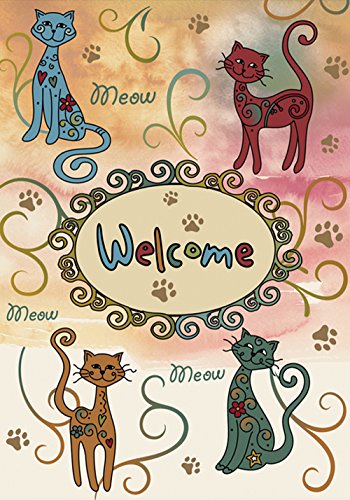 Toland Home Garden 112622 Meow Welcome Cat Flag 12x18 Inch Double Sided Cat Garden Flag for Outdoor House Kittens Flag Yard Decoration