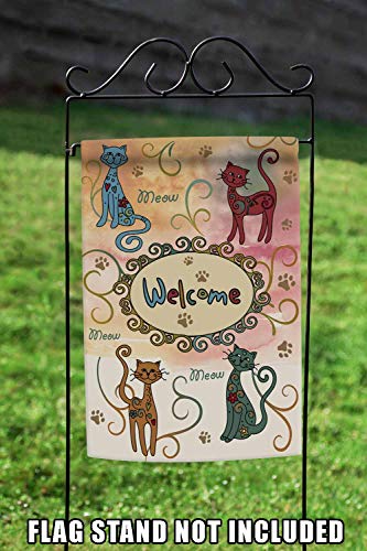 Toland Home Garden 112622 Meow Welcome Cat Flag 12x18 Inch Double Sided Cat Garden Flag for Outdoor House Kittens Flag Yard Decoration