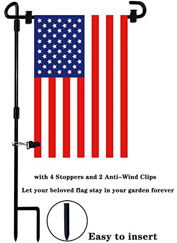 Garden Flag Stand Premium Garden Flag Pole Holder for All Seasons Yard Flags Metal Powder-Coated Weather-Proof Paint with 4 Stoppers and 2 Anti-Wind Clips 2 Pack