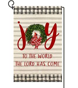 baccessor christmas joy garden flag cardinal holy yard flag double sized burlap winter holiday religious inspired seasonal farmhouse outdoor decoration 12.5 x 18 inch