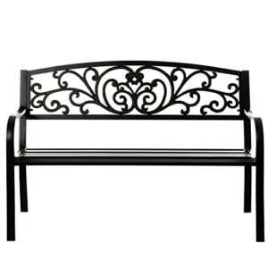 gardenised qi003333l black patio garden park yard 50″ outdoor steel bench