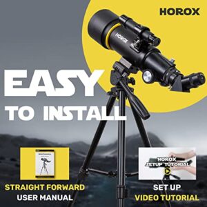 Telescope for Adults & Kids, HOROX 70mm Aperture 400mm Refractor Telescope for Astronomy Beginners, Fully Multi Coated Optics w. Pro Tripod & Phone Adapter, Portable Telescopes Backpack,Cool Tech Gift