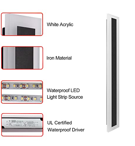 Aidenkid Long Wall Lamp Modern LED Waterproof IP65 Outdoor Wall Mount Lighting Fixture Garden Porch Sconce Lantern Sconces Luminaire/Bedroom Bedside Licht 48inch Cold White