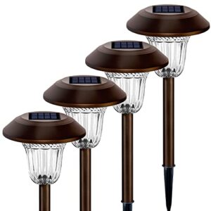 solpex solar path lights, 4 pack high lumen solar garden lights, solar powered waterproof pathway lights, automatic led warm white solar yard lights for driveway, walkway, landscape, lawn