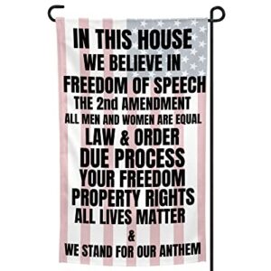 In this house we believe in the 2nd amendment Garden Flag, 12"X18" Conservative Patriotic Free Speech Yard Sign