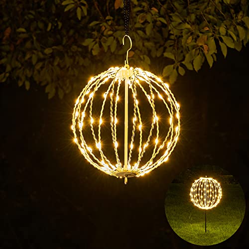 LIGHTSHARE 12IN 96LED Light Ball Yard Decoration Pathway Lights Sphere Light with Fold Flat Metal Frame Indoor Outdoor Waterproof Garden Lights