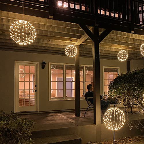 LIGHTSHARE 12IN 96LED Light Ball Yard Decoration Pathway Lights Sphere Light with Fold Flat Metal Frame Indoor Outdoor Waterproof Garden Lights