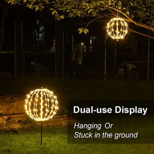 LIGHTSHARE 12IN 96LED Light Ball Yard Decoration Pathway Lights Sphere Light with Fold Flat Metal Frame Indoor Outdoor Waterproof Garden Lights