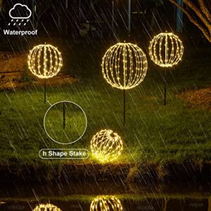 LIGHTSHARE 12IN 96LED Light Ball Yard Decoration Pathway Lights Sphere Light with Fold Flat Metal Frame Indoor Outdoor Waterproof Garden Lights