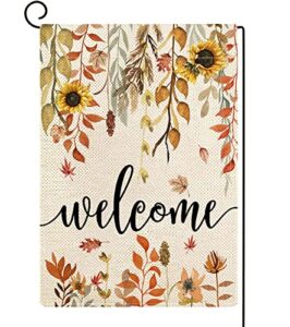 ortigia welcome fall maple leaves garden flag blurap vertical double sided 12x18inch autumn sunflowers small garden flag for outside fall thanksgiving farmhouse seasonal holiday yard décor