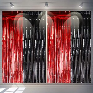 partvon graduation party red black tinsel foil fringe curtains – casino viva las vegas game night birthday photo backdrops wedding new years eve party decorations