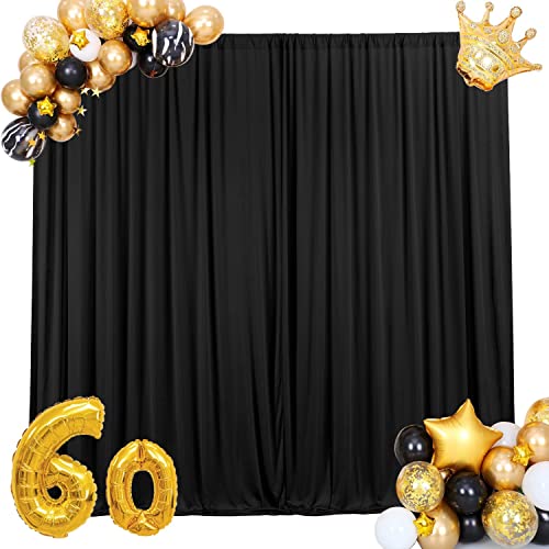 AK TRADING CO. 10 feet x 10 feet Polyester Backdrop Drapes Curtains Panels with Rod Pockets - Wedding Ceremony Party Home Window Decorations - Black