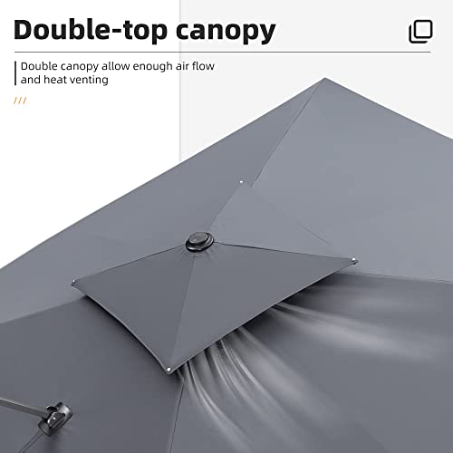 PURPLE LEAF 12' X 12' Patio Umbrella Outdoor Square Umbrella Large Cantilever Umbrella Windproof Offset Umbrellas with Umbrella Cover for Garden, Deck, Backyard and Pool, Grey