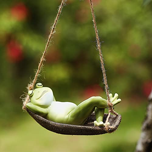 Arola Hammock Frog Decoration, Creative Garden Swing Hanging Frog, Tree Rope Hanging Crafts Animal Sculptures, Individual Decoration for Yard Garden Outdoor Indoor.