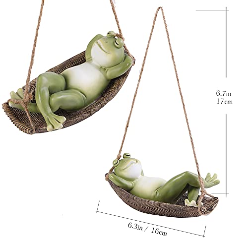 Arola Hammock Frog Decoration, Creative Garden Swing Hanging Frog, Tree Rope Hanging Crafts Animal Sculptures, Individual Decoration for Yard Garden Outdoor Indoor.