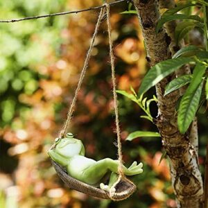 Arola Hammock Frog Decoration, Creative Garden Swing Hanging Frog, Tree Rope Hanging Crafts Animal Sculptures, Individual Decoration for Yard Garden Outdoor Indoor.