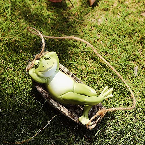 Arola Hammock Frog Decoration, Creative Garden Swing Hanging Frog, Tree Rope Hanging Crafts Animal Sculptures, Individual Decoration for Yard Garden Outdoor Indoor.