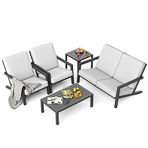 HAPPATIO Aluminum Patio Furniture 5-Piece Conversation Sets, Outdoor Patio Conversation Set, Outdoor Chairs for Garden Backyard Balcony Porch Poolside(Black)