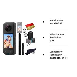 insta360 X3- Waterproof 360 Action Camera 1/2'' 48MP Sensors, 5.7K 360 HDR Video, 72MP 360 Photo, 4K Single-Lens, 2.29'' Touchscreen, AI Editing,Bundle Includes Bullet time, Lens Guard&256GB Black