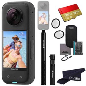 insta360 x3- waterproof 360 action camera 1/2” 48mp sensors, 5.7k 360 hdr video, 72mp 360 photo, 4k single-lens, 2.29” touchscreen, ai editing,bundle includes bullet time, lens guard&256gb black