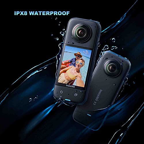 insta360 X3- Waterproof 360 Action Camera 1/2'' 48MP Sensors, 5.7K 360 HDR Video, 72MP 360 Photo, 4K Single-Lens, 2.29'' Touchscreen, AI Editing,Bundle Includes Bullet time, Lens Guard&256GB Black