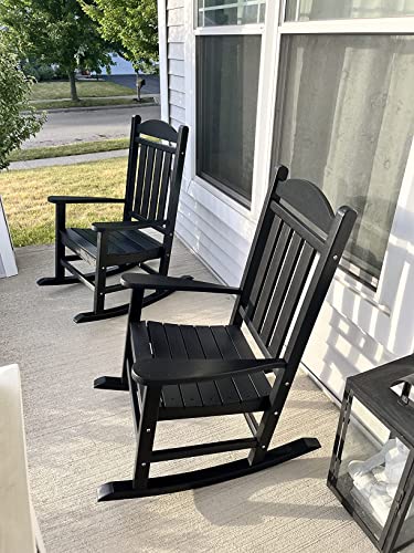 Xilingol Patio Rocking Chair Set of 2, Poly Lumber Porch Rocker with High Back, 400Lbs Support Rocking Chairs for Outdoor Garden Lawn, 2 Grey