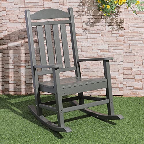 Xilingol Patio Rocking Chair Set of 2, Poly Lumber Porch Rocker with High Back, 400Lbs Support Rocking Chairs for Outdoor Garden Lawn, 2 Grey