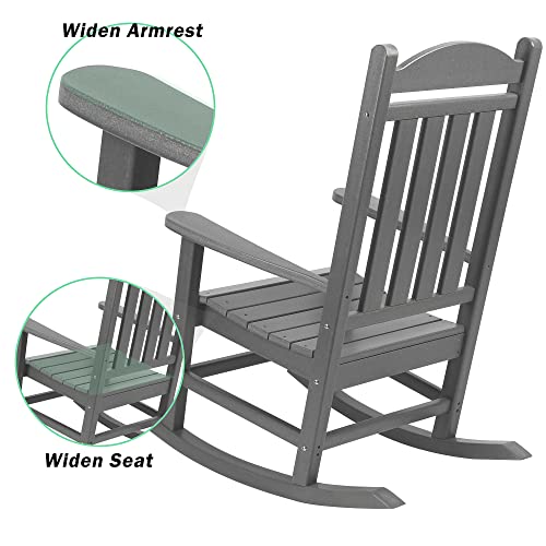 Xilingol Patio Rocking Chair Set of 2, Poly Lumber Porch Rocker with High Back, 400Lbs Support Rocking Chairs for Outdoor Garden Lawn, 2 Grey