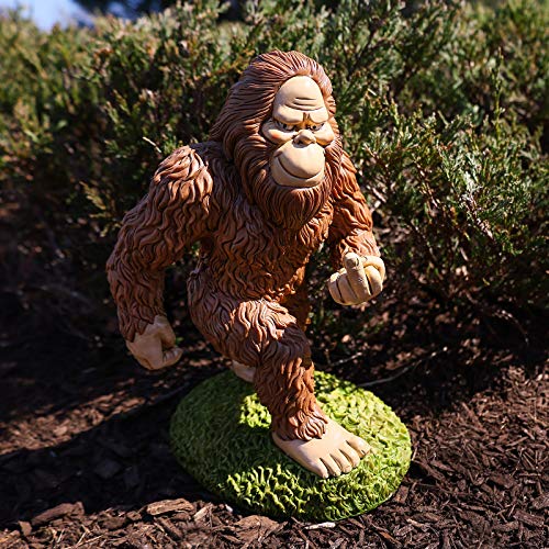 Kwirkworks Garden Gnome - Sasquatch Bigfoot Middle Finger Lawn Statue Figurine - 11 inches Tall