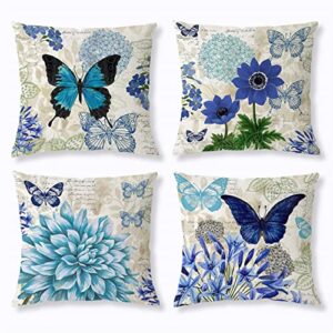 outdoor pillow covers 18×18 waterproof set of 4 butterfly outdoor pillows for patio furniture blue teal floral outdoor pillows decorative garden cushion couch throw pillows covers home decor 