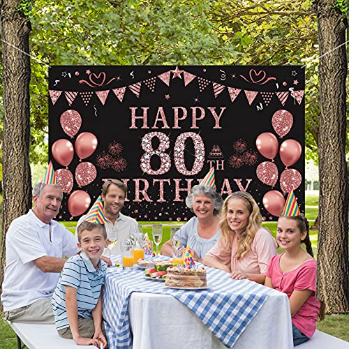 Trgowaul 80th Birthday Decorations for Women Rose Gold Birthday Backdrop Banner 5.9 X 3.6 Fts Happy 80th Birthday Party Suppiles Photography Supplies Background Happy 80th Birthday Decoration