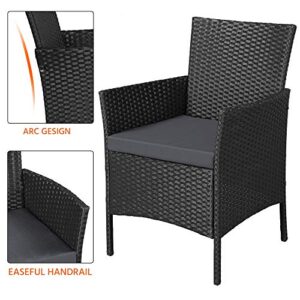 Yaheetech 3 Pieces Patio Porch Furniture Sets Outdoor Garden Furniture Sets PE Rattan Wicker Chairs with Washable Cushion & Tempered Glass Tabletop Grey Cushion